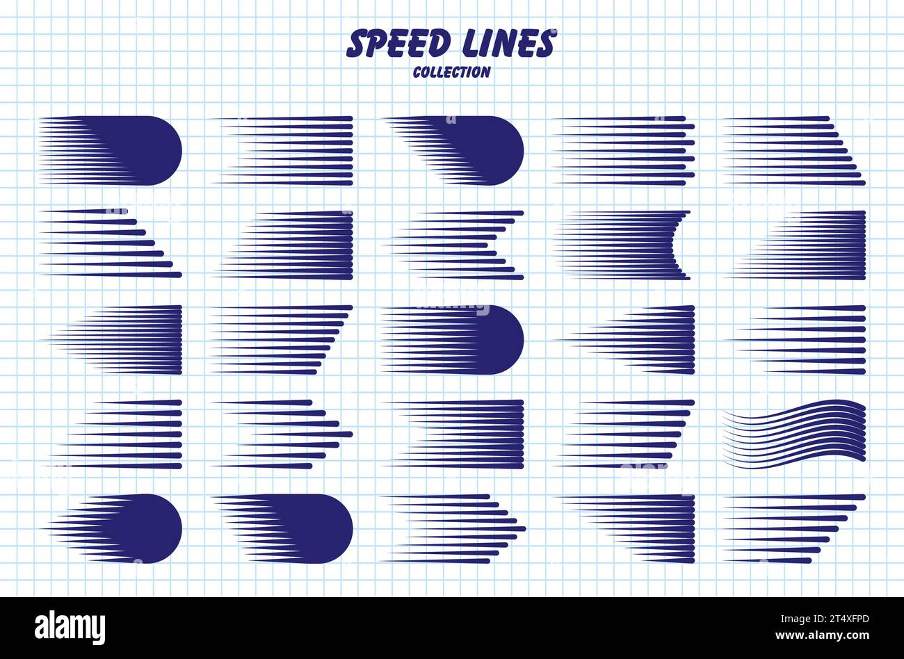 Hand drawn cartoon speed lines with round corners on checkered paper ...