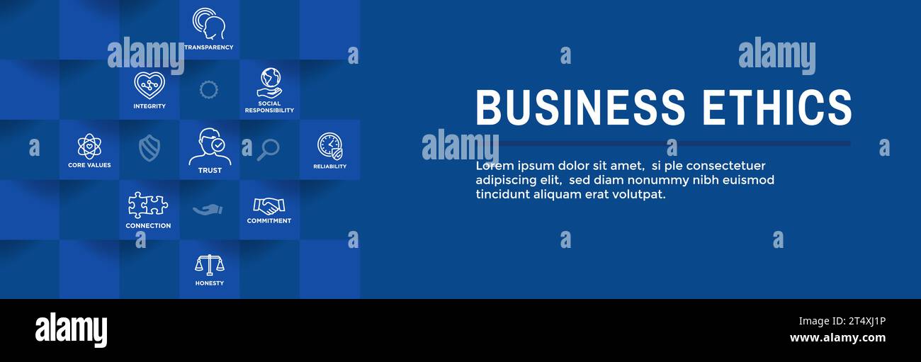 Business Ethics Web Banner with Icon Set showing Honesty, Integrity ...