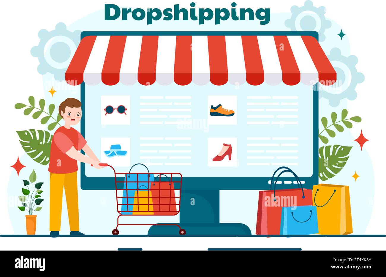 Dropshipping Business Vector Illustration with Businessman Open E ...
