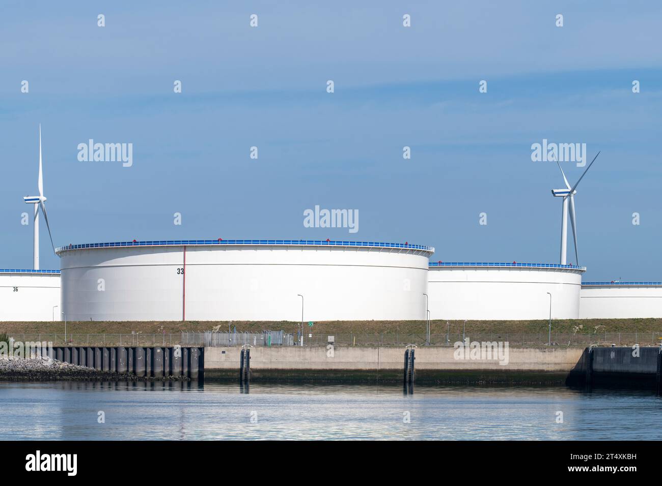 Number of petrochemical storage tanks in a tank farm along the river in ...