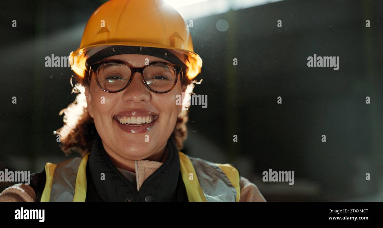 Engineer woman, smile and portrait in warehouse for logistics, supply ...