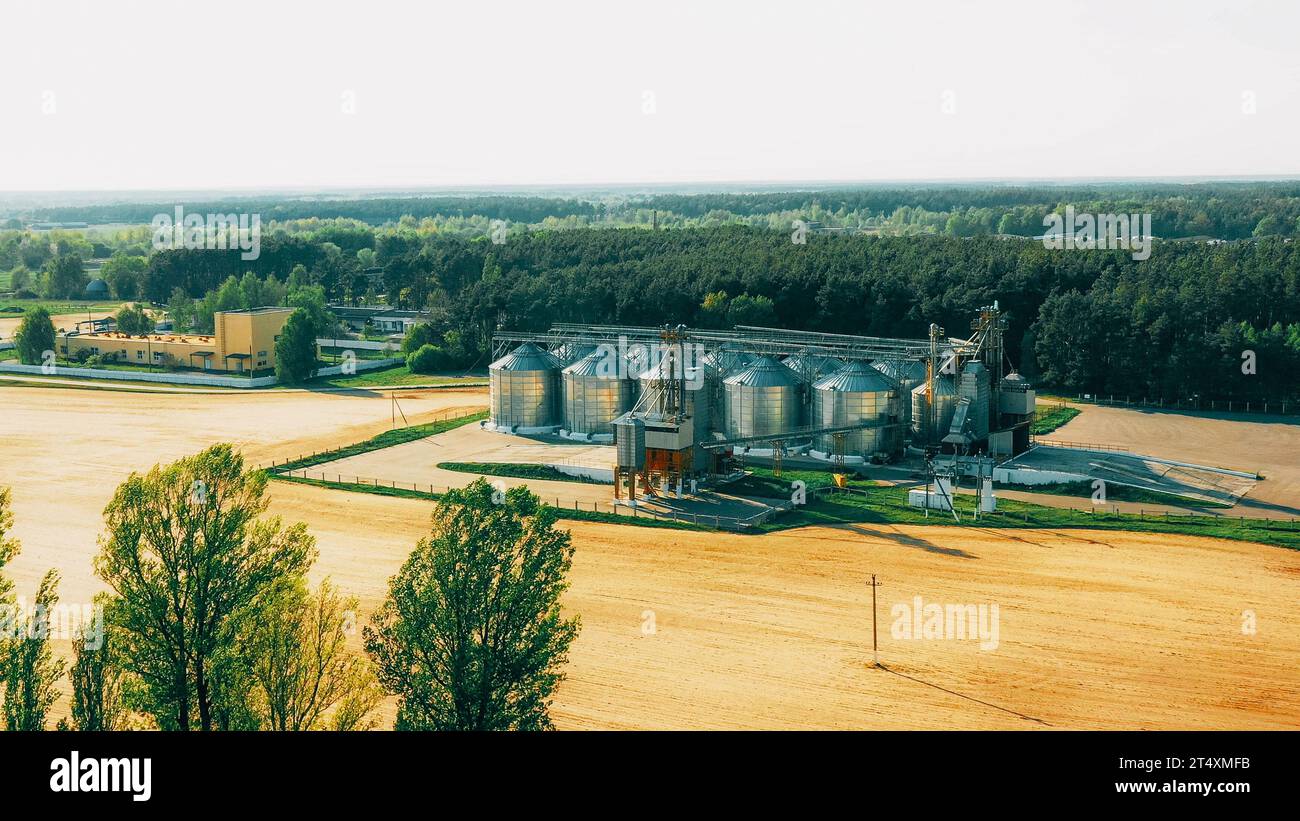 Aerial Elevated Top View Modern Granary, Grain-drying Complex Stock ...