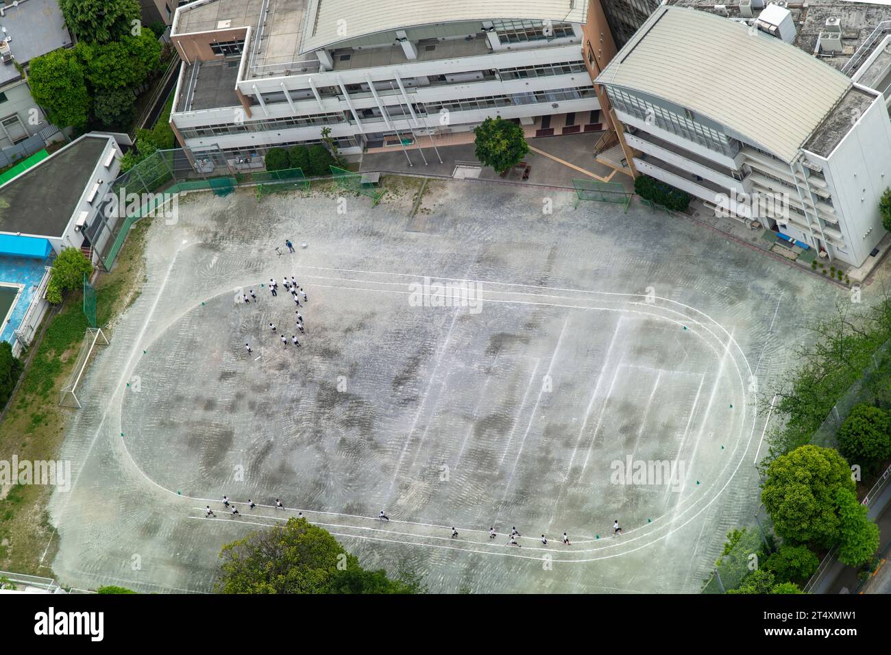 Tokyo, Japan-April 23, 2023; Birds eye view of a track and field area ...