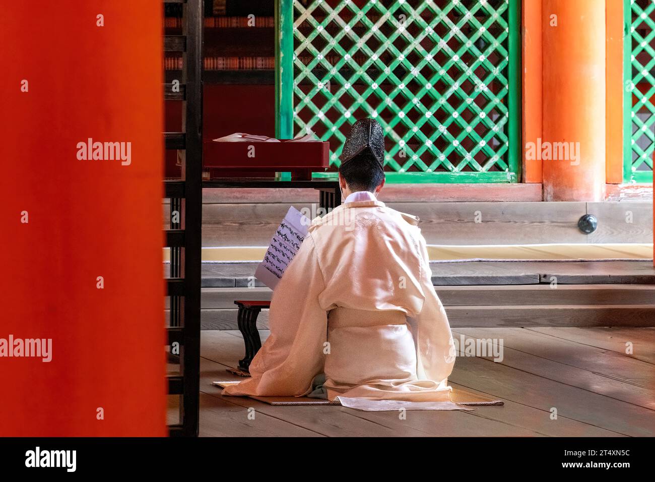 Itsukushima (Miyajima), Japan-April 10, 2023; Shinto priest in ...