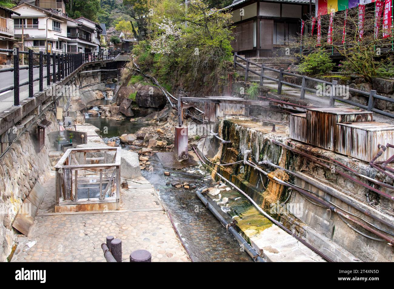 Tanabe, Wakayama, Japan-April 4, 2023; Yunomine Onsen hot spring system ...