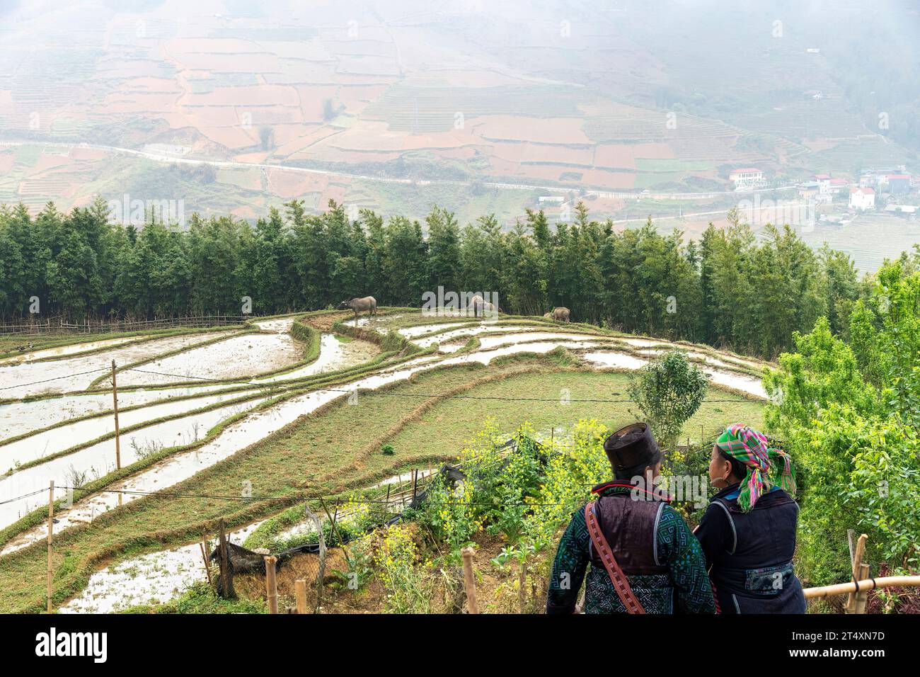 Sa Pa, Vietnam-March 27, 2023; Close up of two indigenous Hmong people ...