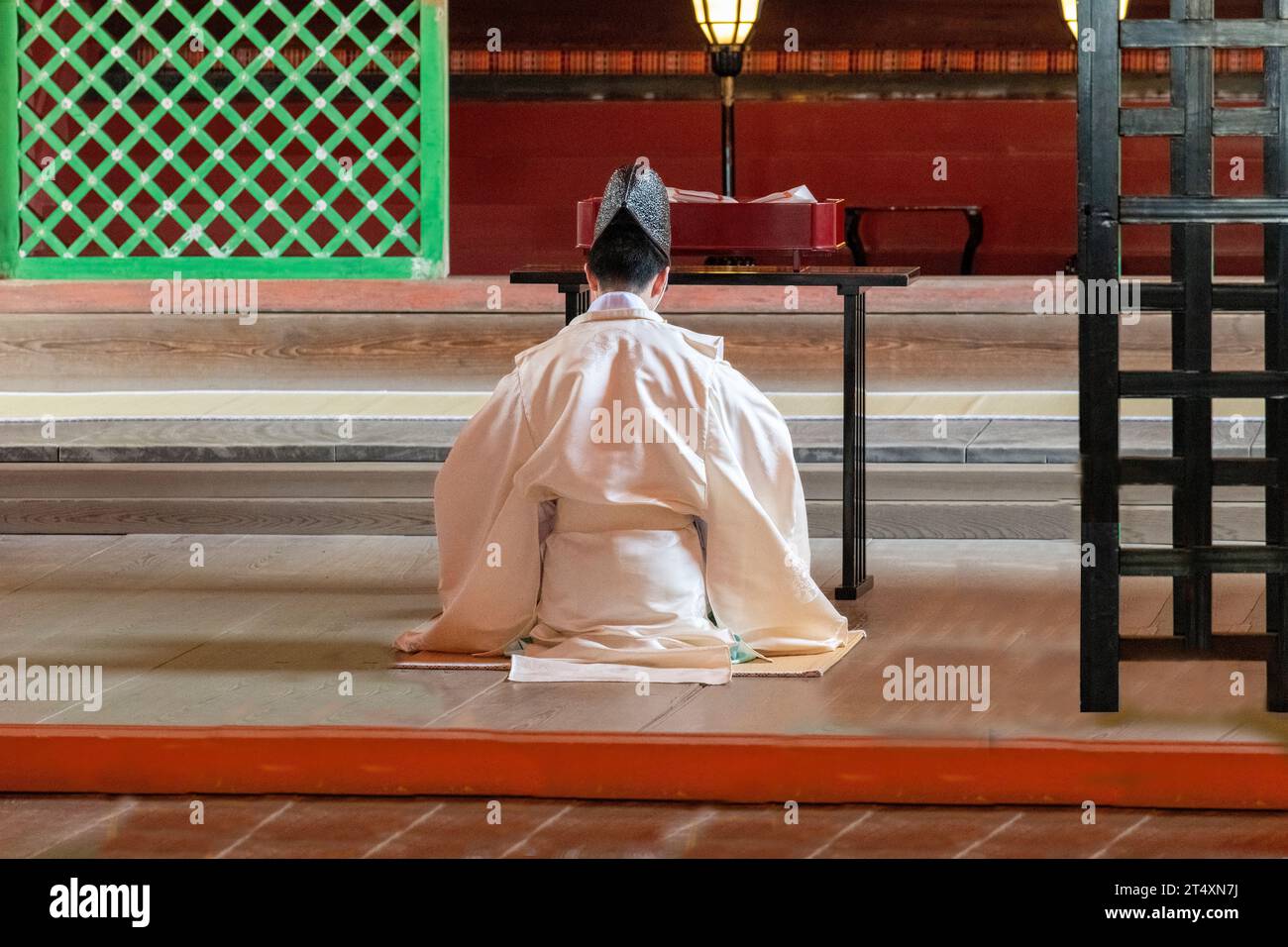 Itsukushima (Miyajima), Japan-April 10, 2023; Shinto priest in ...