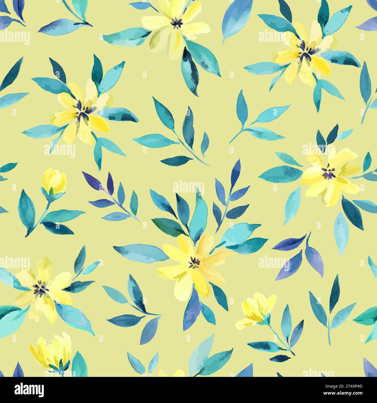 Watercolor seamless pattern with pretty delicate yellow flowers. Vector ...