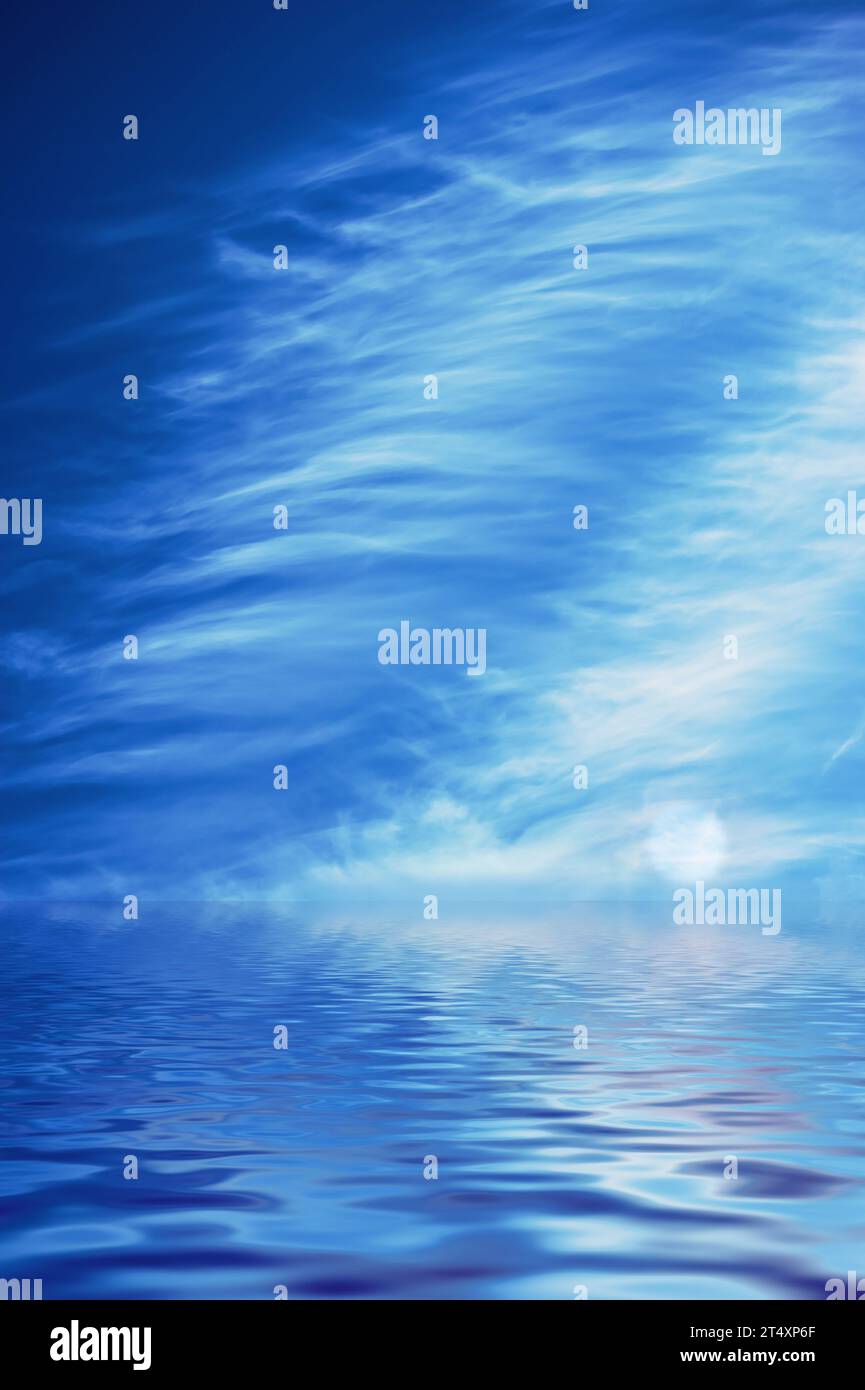 Blue ocean with a cloudy sky showing light reflection on water for ...