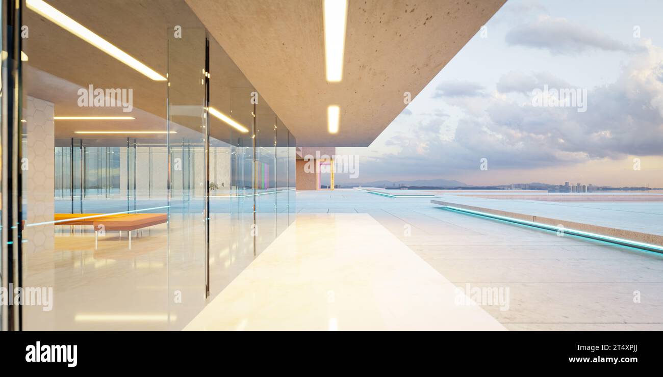 Modern glass wall commercial buildings exterior. Realistic 3d rendering ...