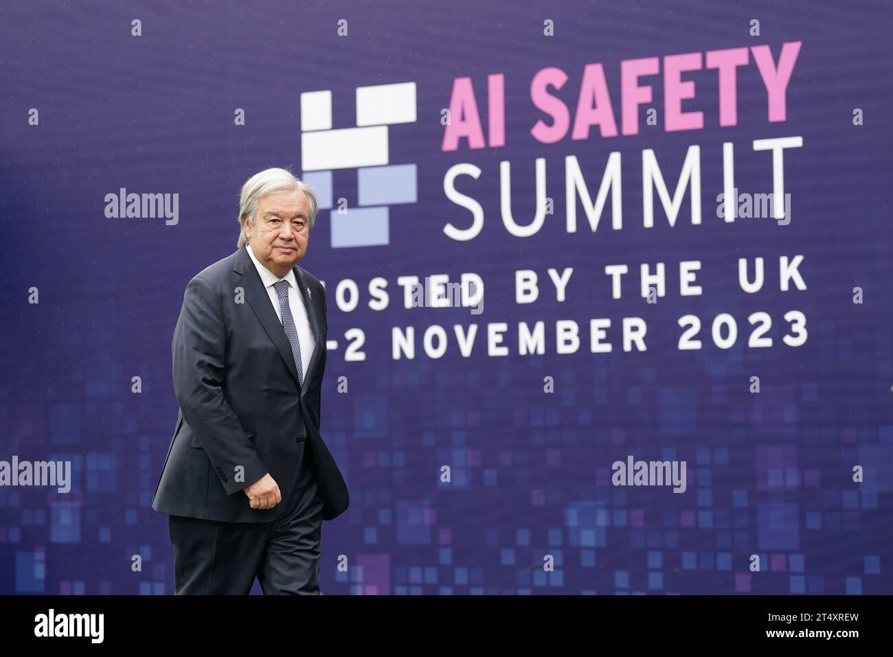 UN Secretary General, Antonio Guterres, arrives at the AI safety summit, the first global summit ...