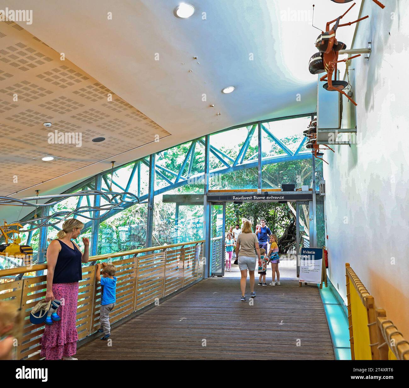 The entrance doorway to the Rainforest Biome at the Eden Project, a ...