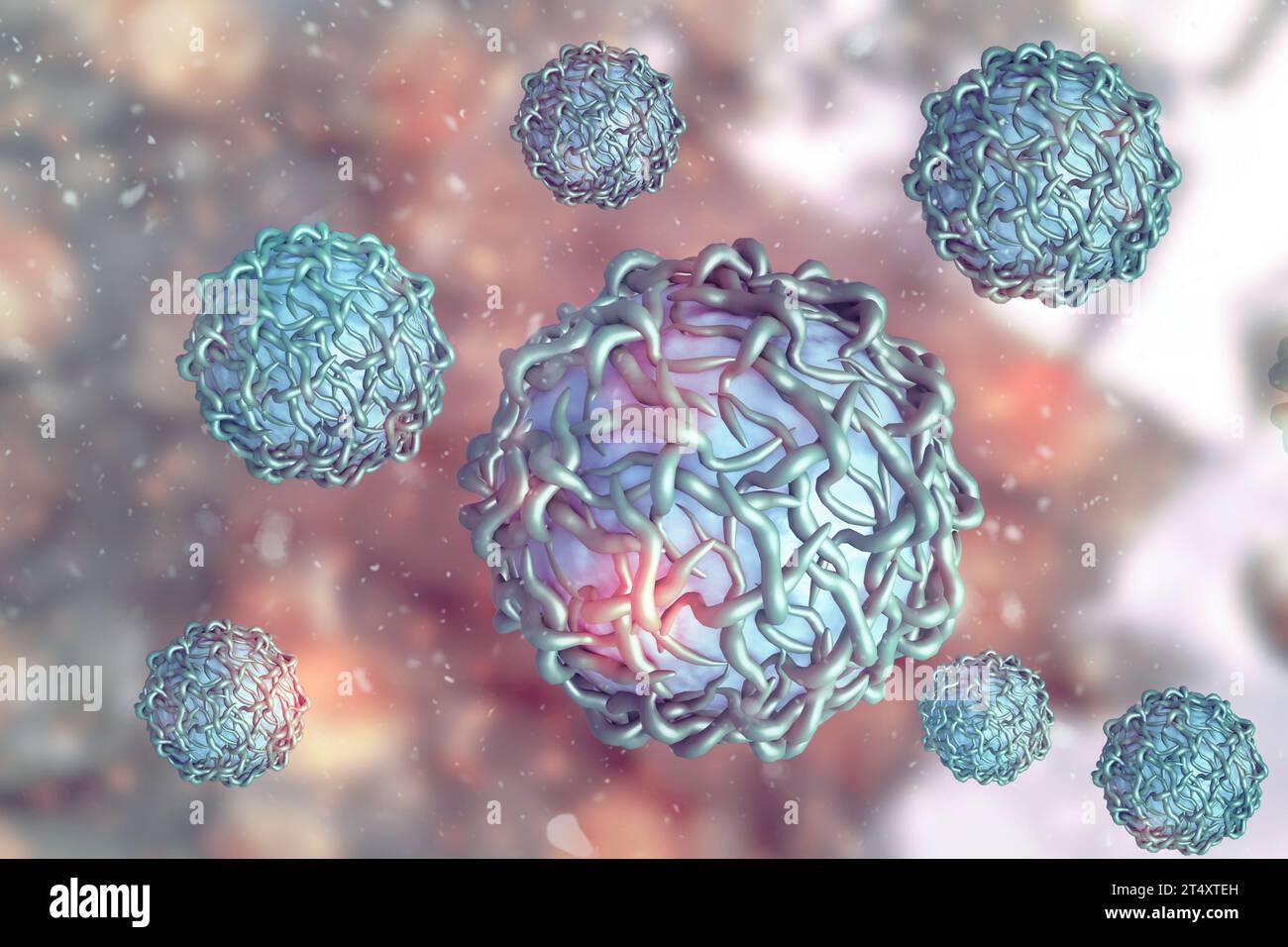 Microscopic view of virus, bacteria, cell infected organism. 3d ...