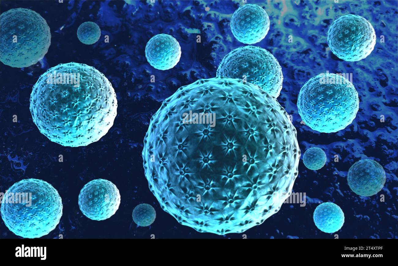 Microscopic view of virus, bacteria, cell infected organism. 3d ...