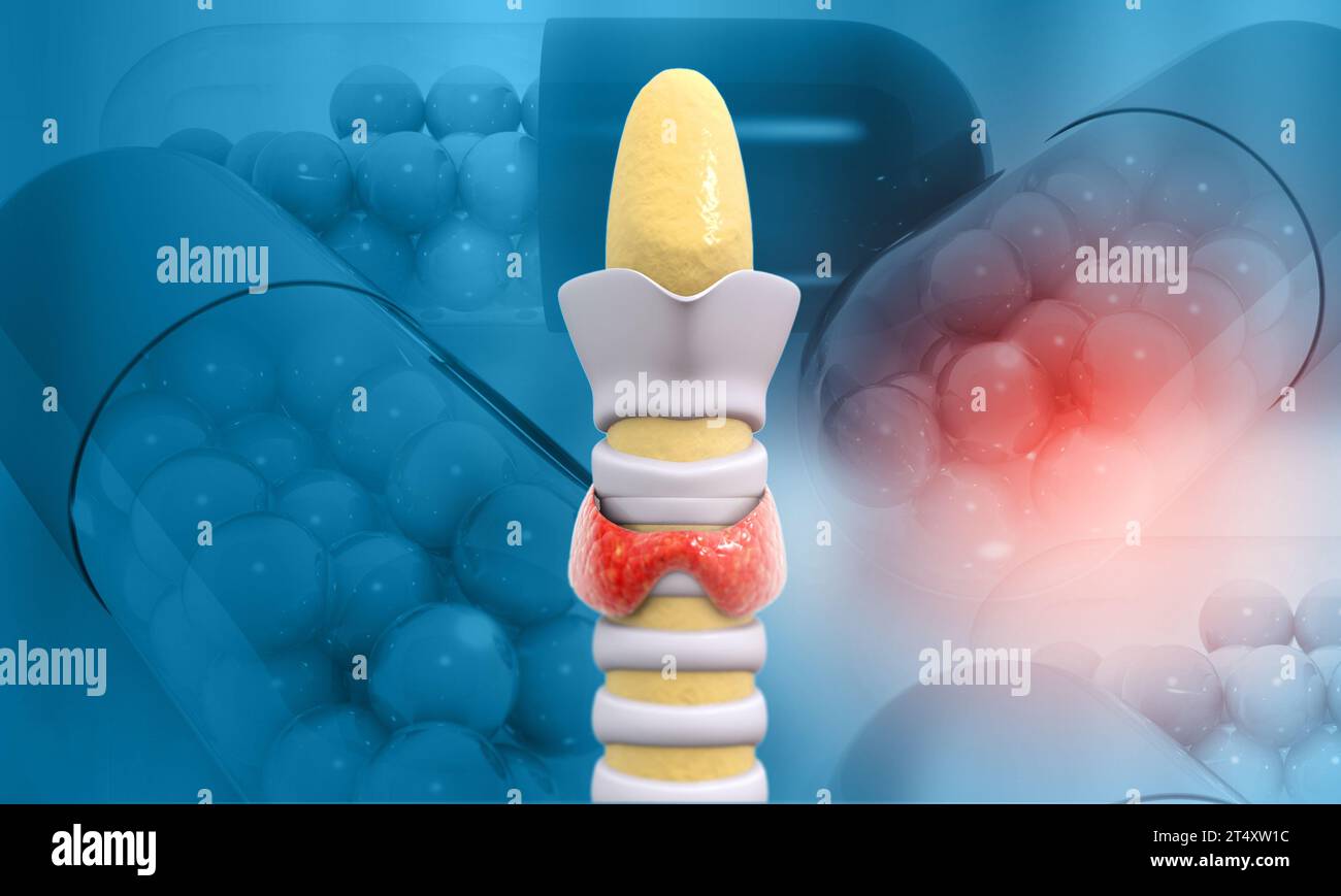 thyroid gland with medicine, hyperthyroidism. 3d illustration Stock ...