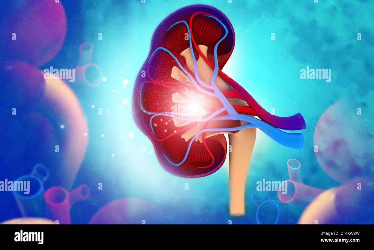 Human kidney anatomy on medical background. 3d illustration Stock Photo ...