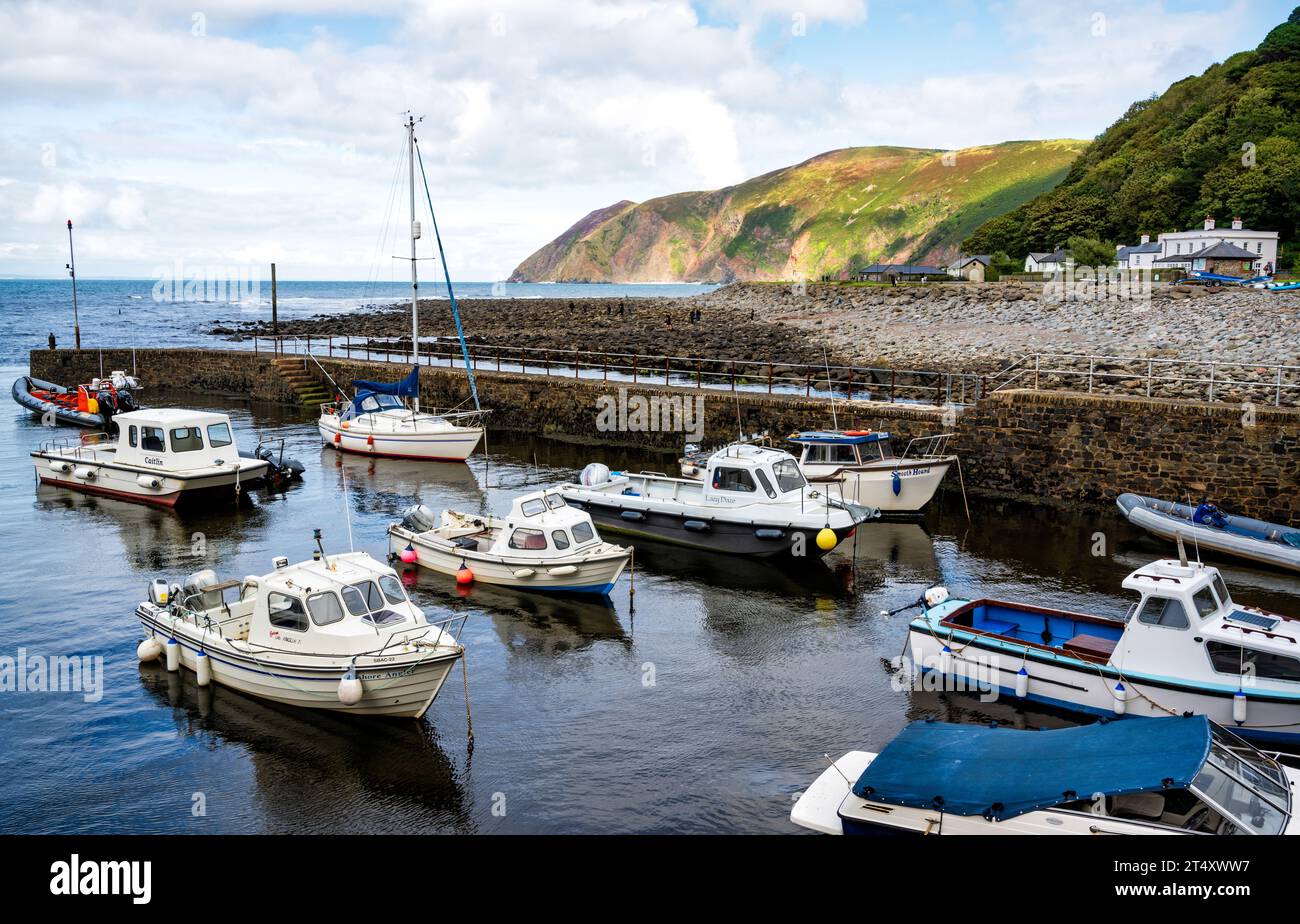The harbour at Lynmouth, Devon, with a coastal view east toward ...