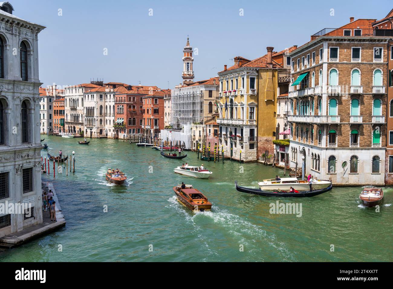 View of the Grand Canal looking north from the Rialto Bridge in Venice ...