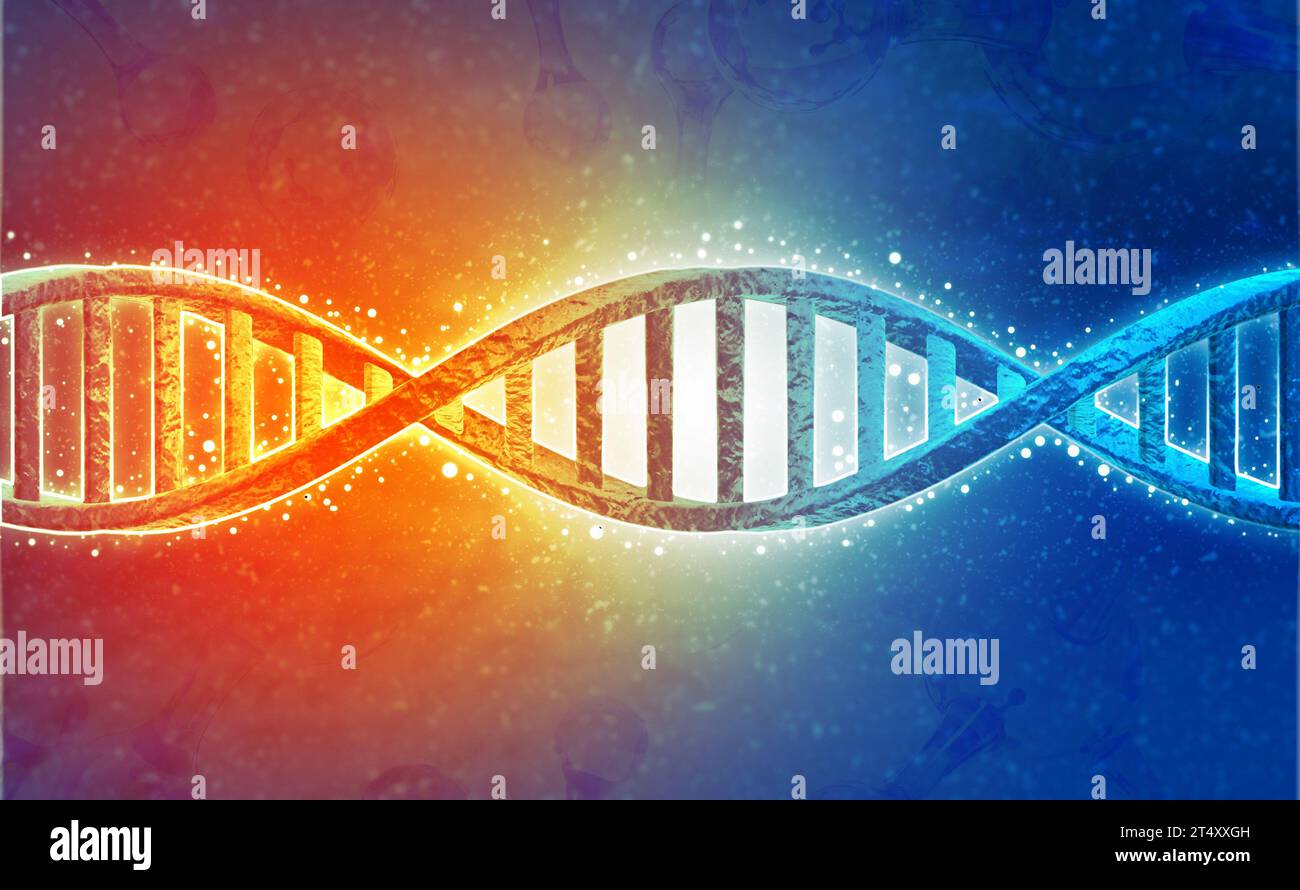DNA strands on science background. 3d illusation Stock Photo - Alamy