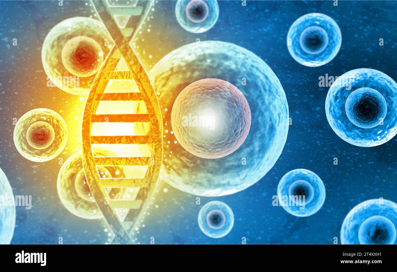 DNA strands on science background. 3d illusation Stock Photo - Alamy