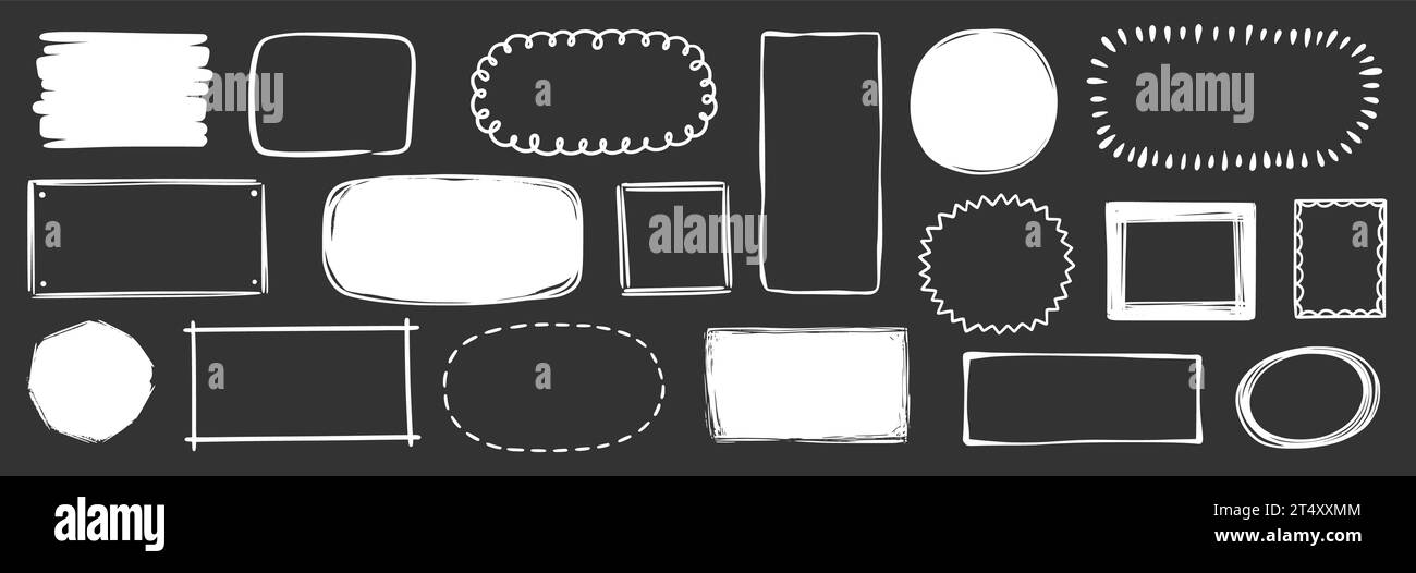 Hand drawn doodle frame on chalkboard background. Box, square ...