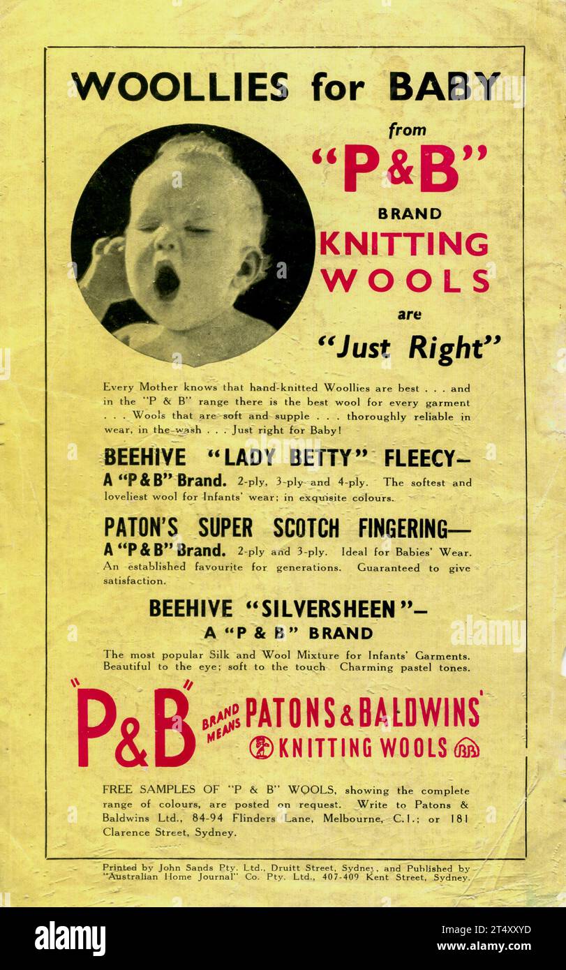 A historical 1930's Australian advertisement for knitting yarn company ...