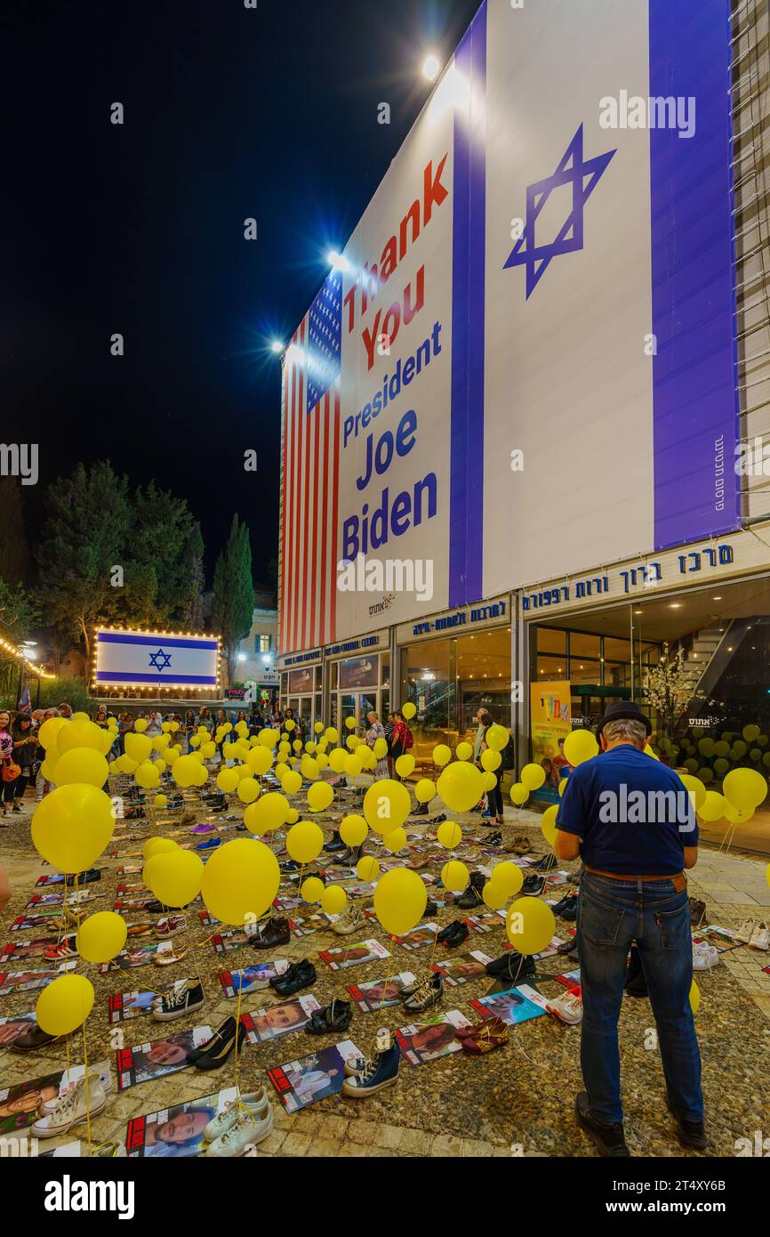 Haifa, Israel - November 01, 2023: Display of solidarity with families ...