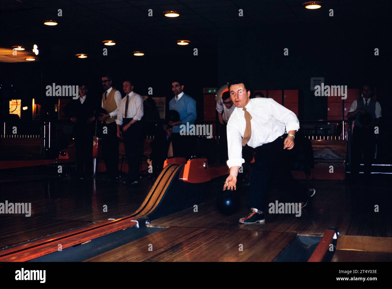 Men ten pin bowling, England, UK 1962 Stock Photo - Alamy