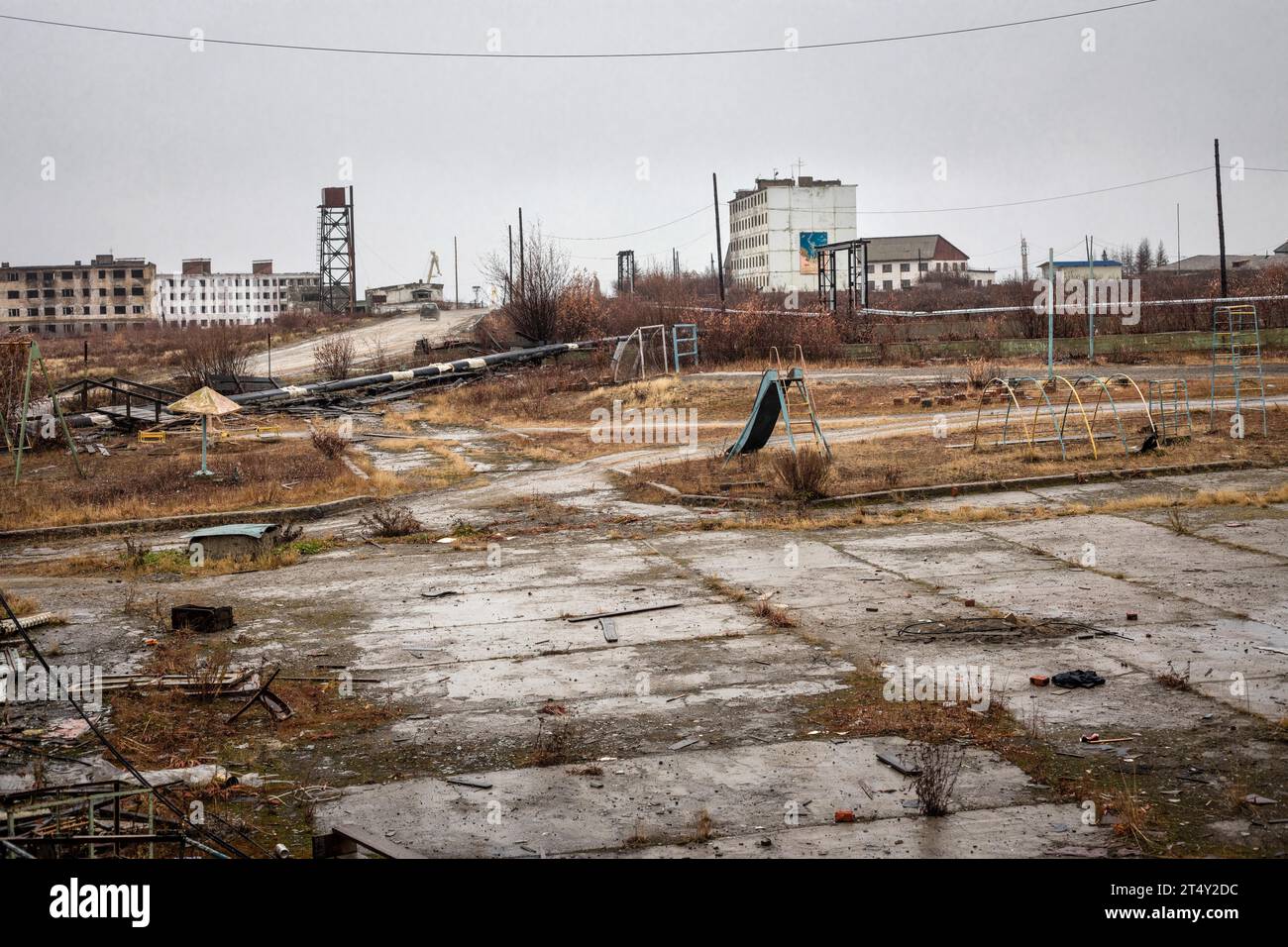 Damage caused by thawing permafrost, Chersky, Yakutia, Russia Stock ...
