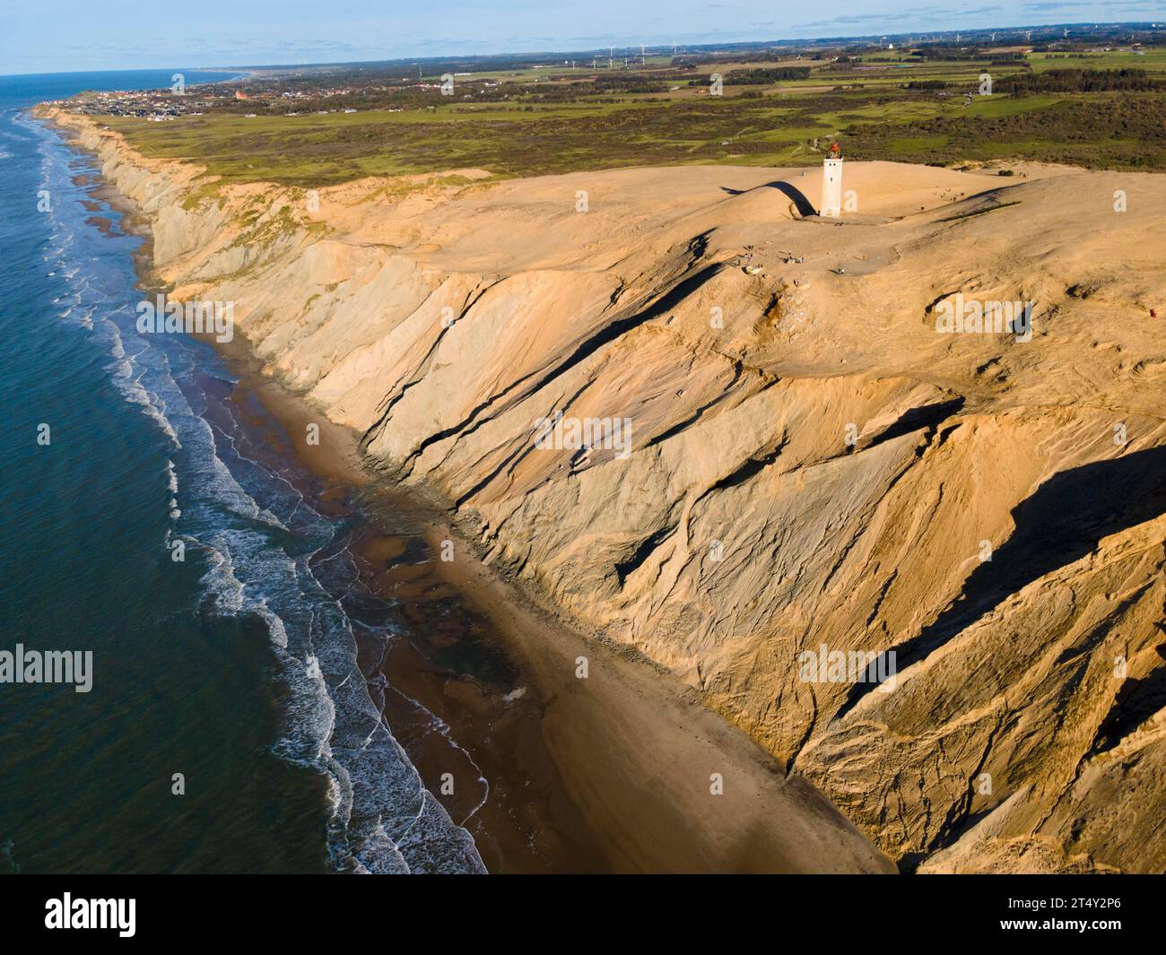 Aerial view, lighthouse and dune, Rubjerg Knude, Lokken, Lokken, North ...