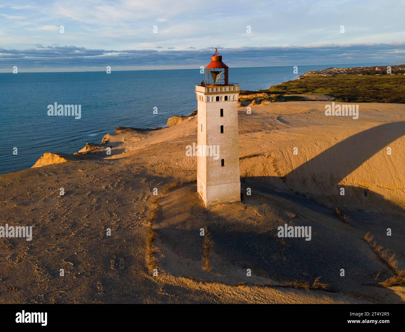 Aerial view, lighthouse and dune, Rubjerg Knude, Lokken, Lokken, North ...