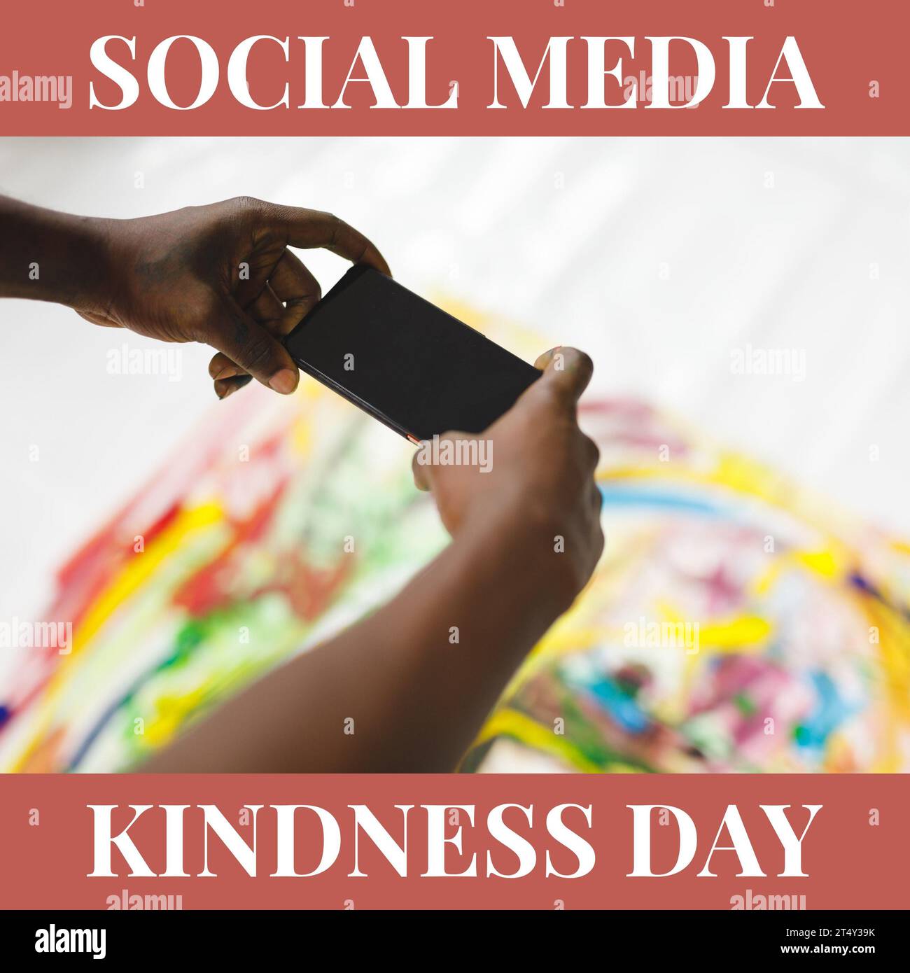 Social media kindness day text and african american man photographing ...