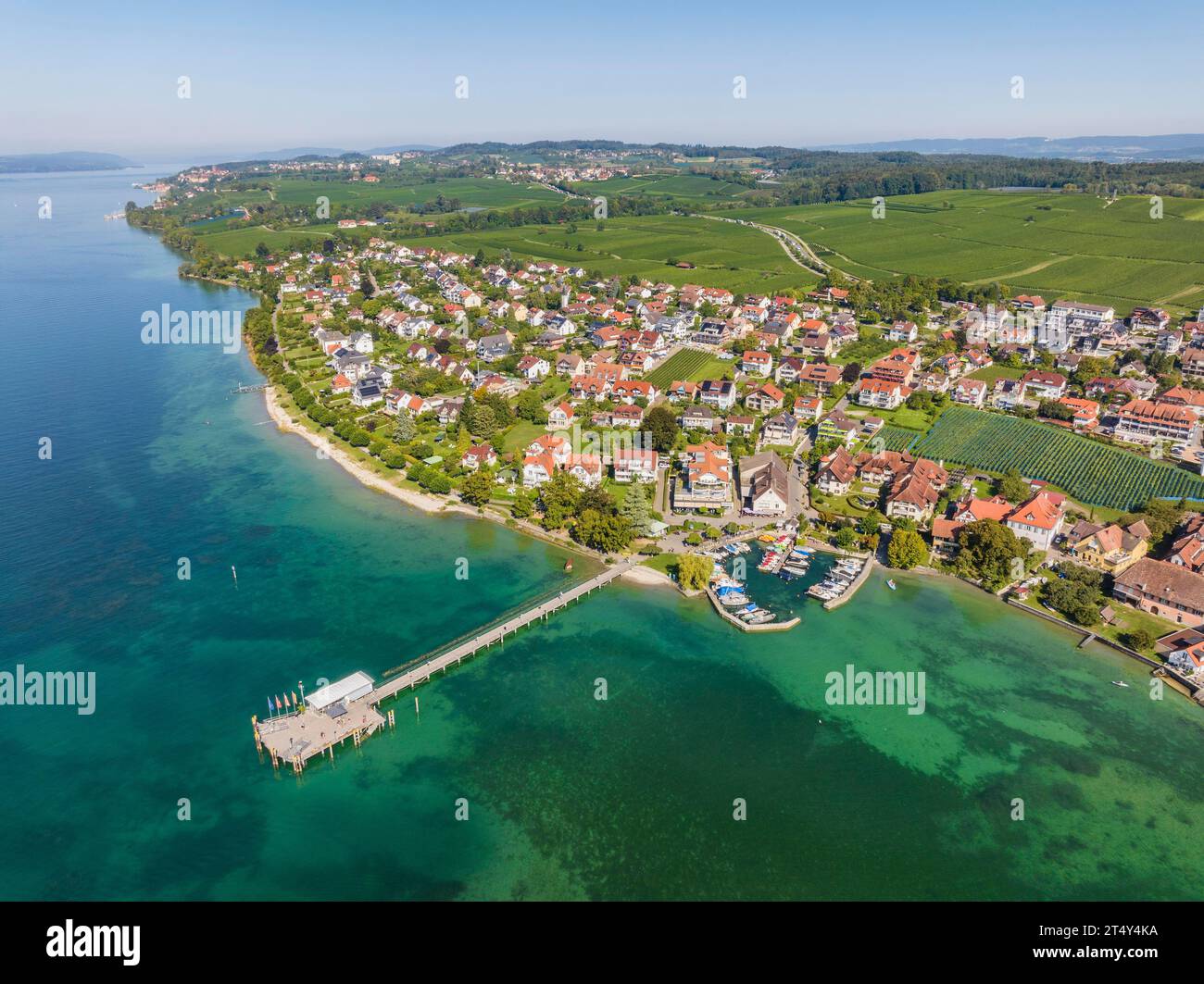 Aerial view of the Lake Constance municipality of Hagnau with the boat ...