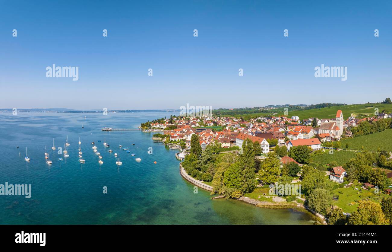 Aerial panorama of the Lake Constance municipality of Hagnau, Lake ...