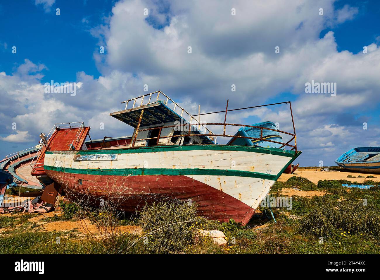 Larger boat with cabin, refugee boats, Cimitero delle barche, boat ...
