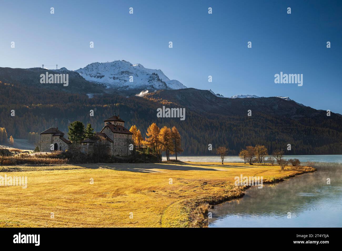 Crap da Sass Castle on Lake Silvaplana near St. Moritz, Engadine ...
