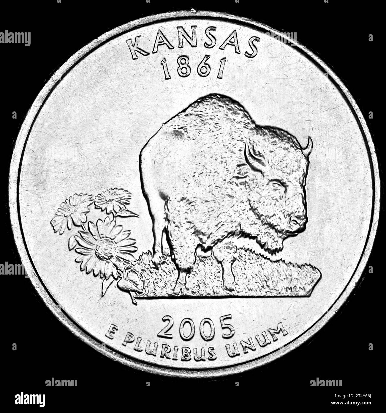 US Commemorative State Quarter Dollar : Kansas (1861) Bison Stock Photo ...
