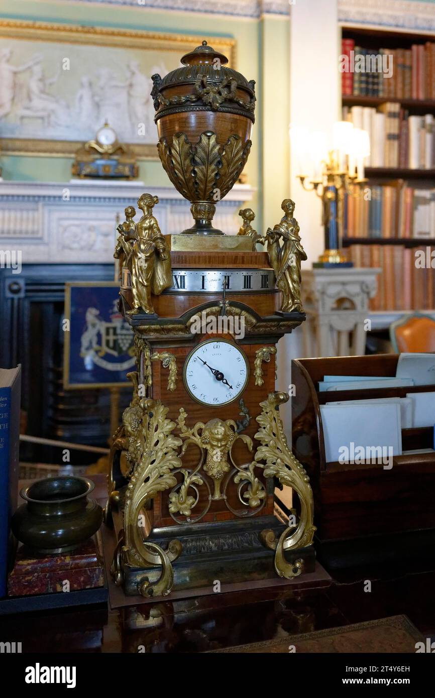 Interior view, clock, Old Library, Harewood House, Harewood, England ...