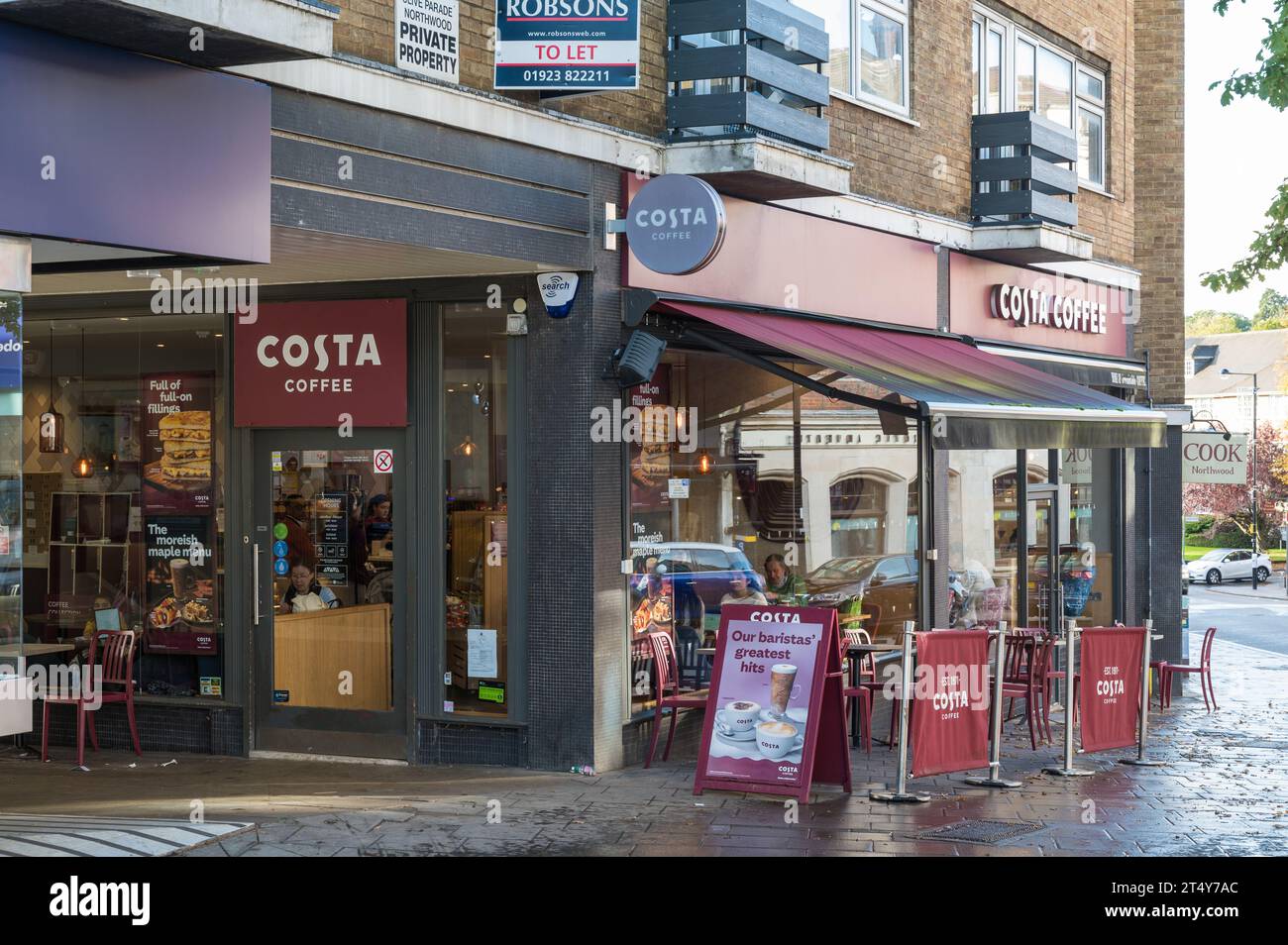 Exterior of Costa Coffee shop on Green Lane, Northwood, England, UK ...