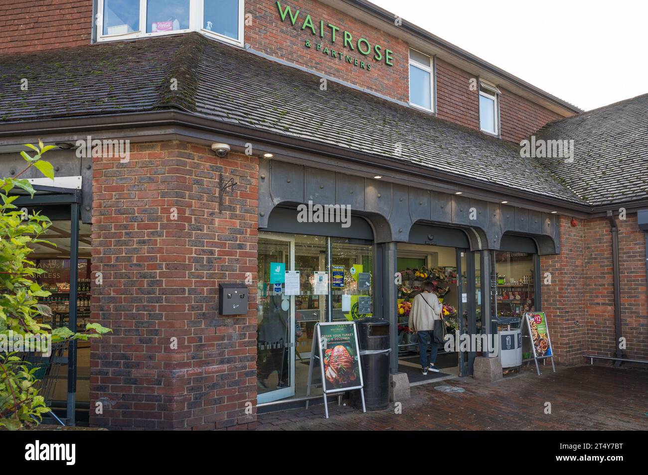 Entrance to Waitrose supermarket on Green Lane, Northwood, Middlesex ...