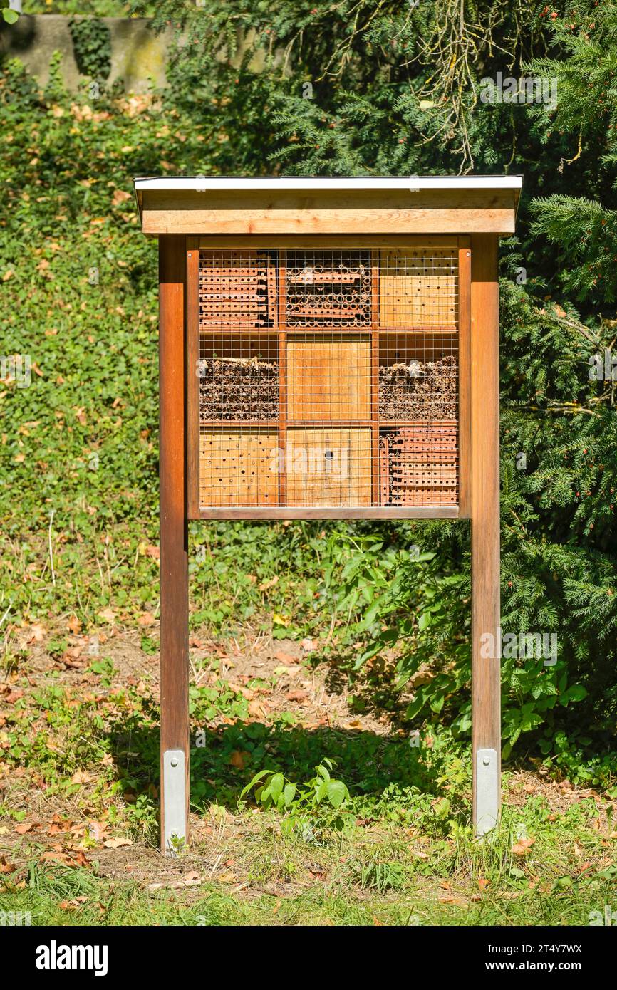 Bee hotel, insect house, city park, old botanical garden, Tuebingen ...