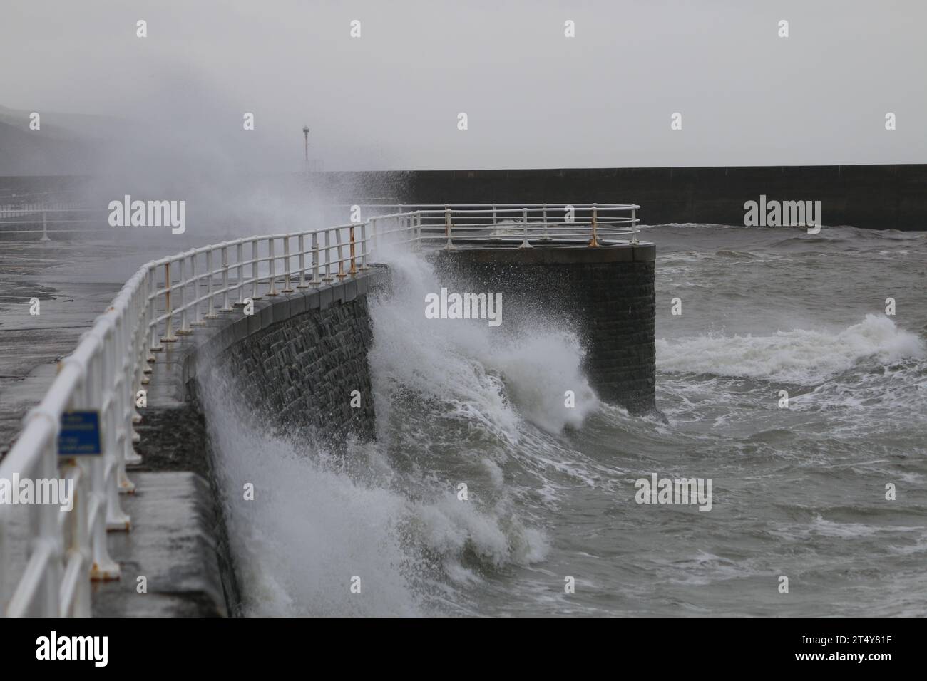 Aberystwyth Wales UK weather 2nd November 2023 . Storm Ciaran hits west Wales, heavy rain and ...