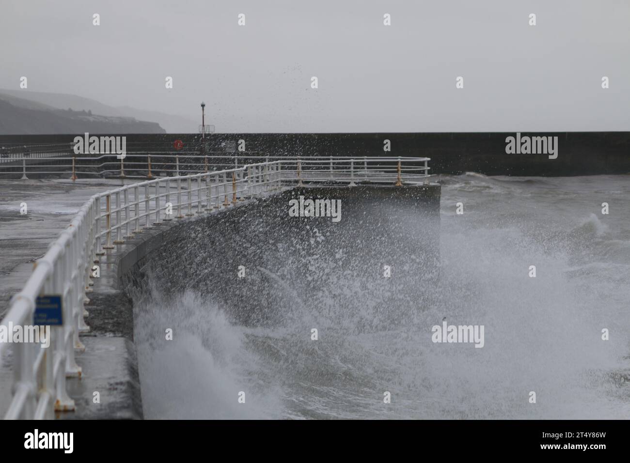 Aberystwyth Wales UK weather 2nd November 2023 . Storm Ciaran hits west Wales, heavy rain and ...