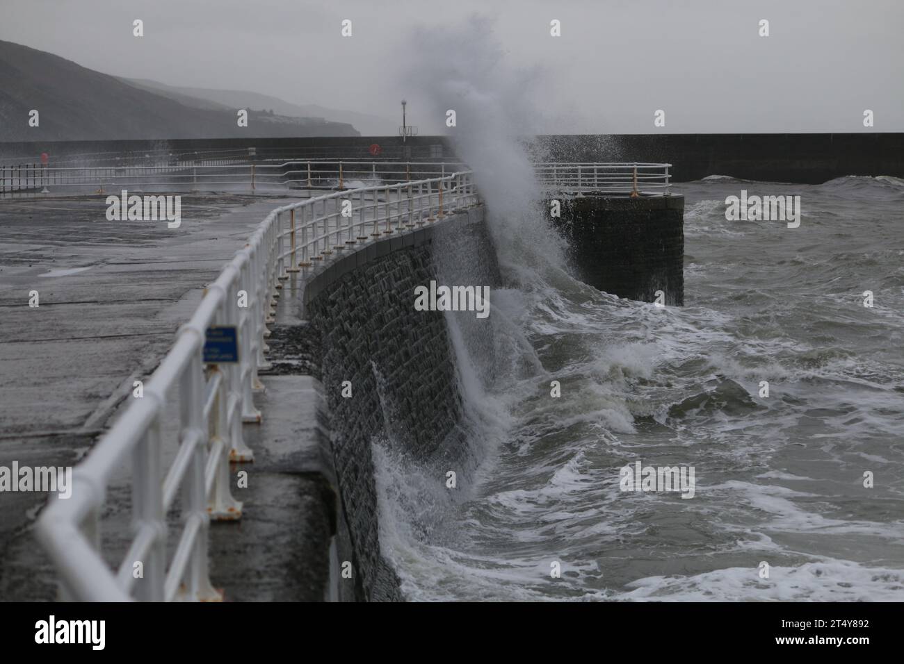 Aberystwyth Wales UK weather 2nd November 2023 . Storm Ciaran hits west Wales, heavy rain and ...