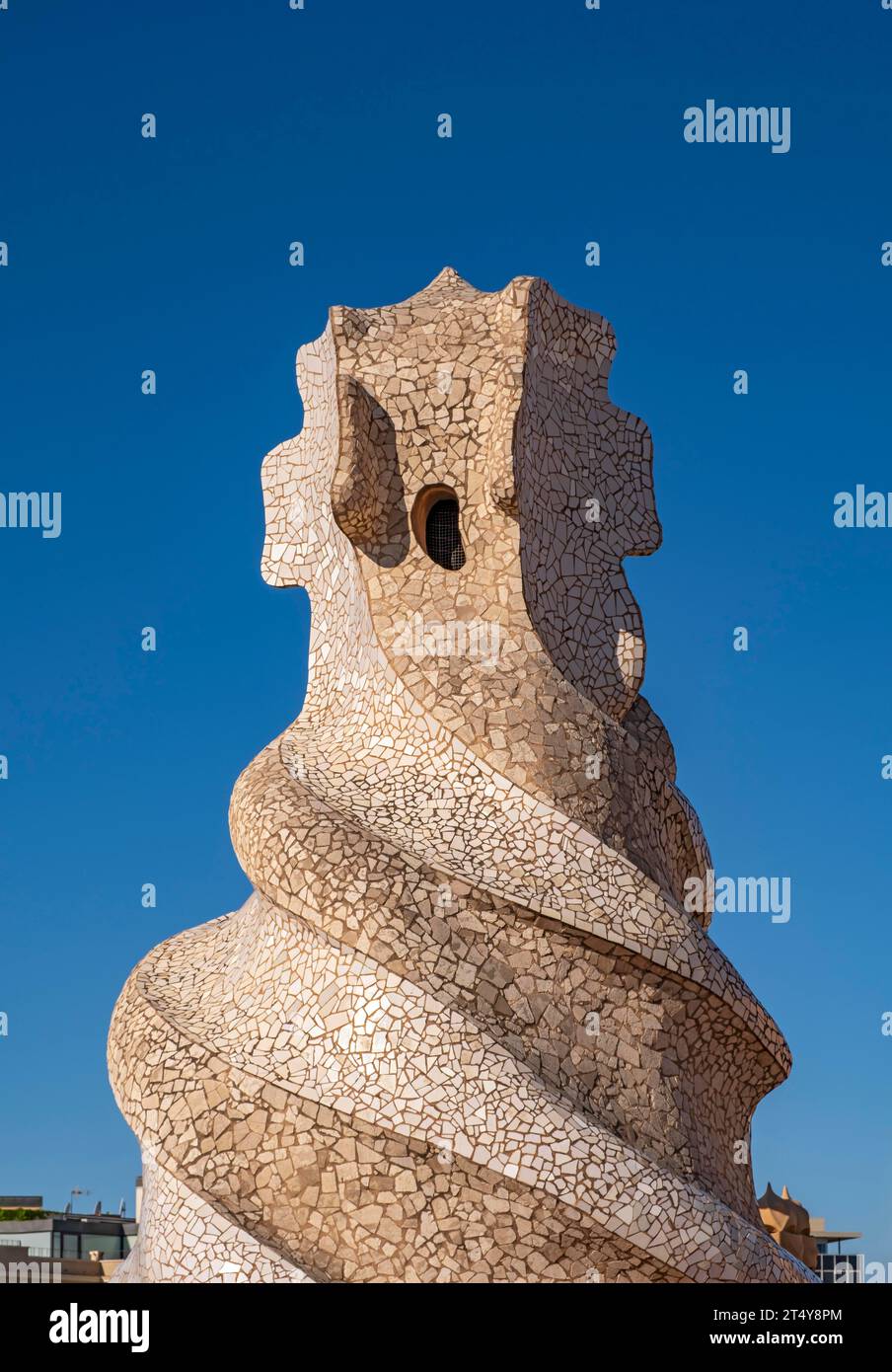 Rooftop chimney, Casa Mila, La Pedrera, Barcelona, Spain Stock Photo ...