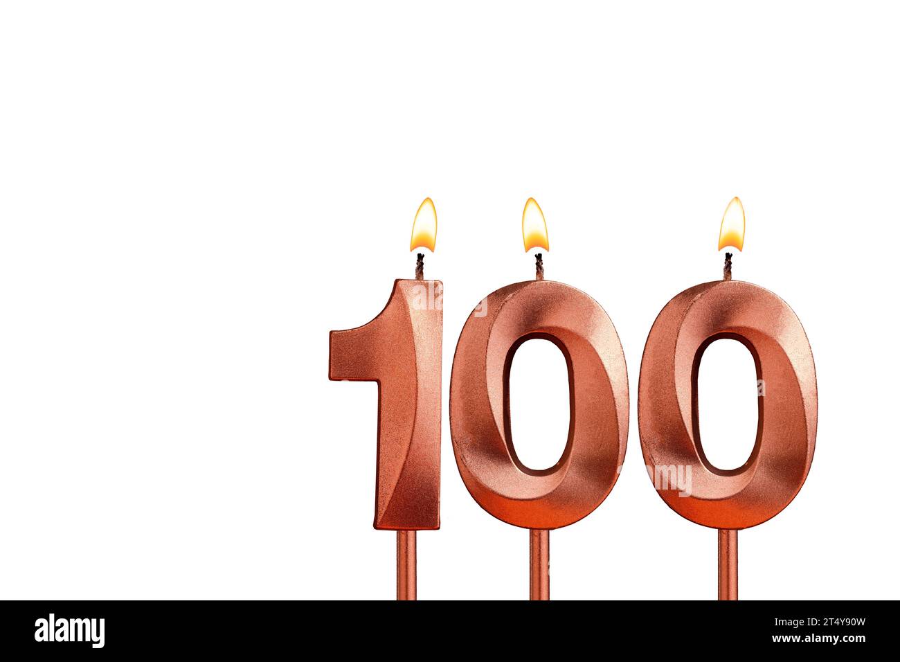 Burning candle number 100 for birthday on white background Stock Photo ...
