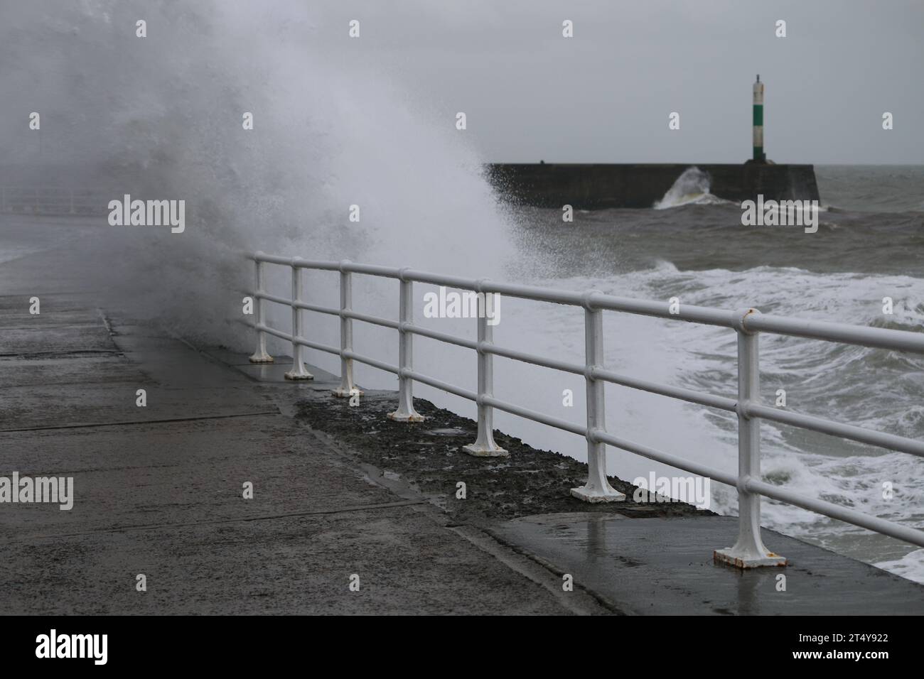 Aberystwyth Wales UK weather 2nd November 2023 . Storm Ciaran hits west Wales, heavy rain and ...