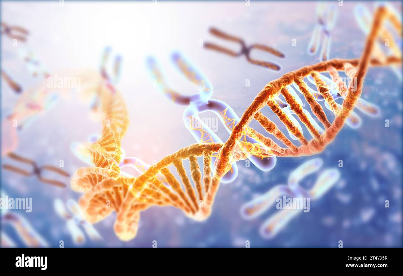 DNA strands on Scientific background. 3d illusation Stock Photo - Alamy