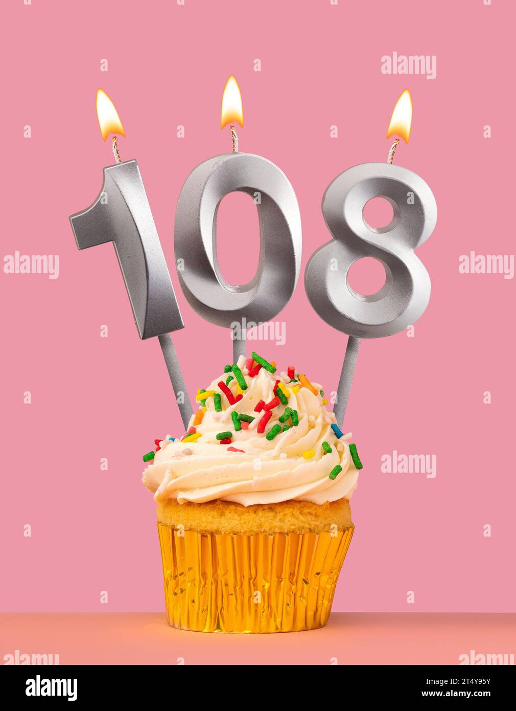 Number 108 candle with cupcake - Birthday card Stock Photo - Alamy