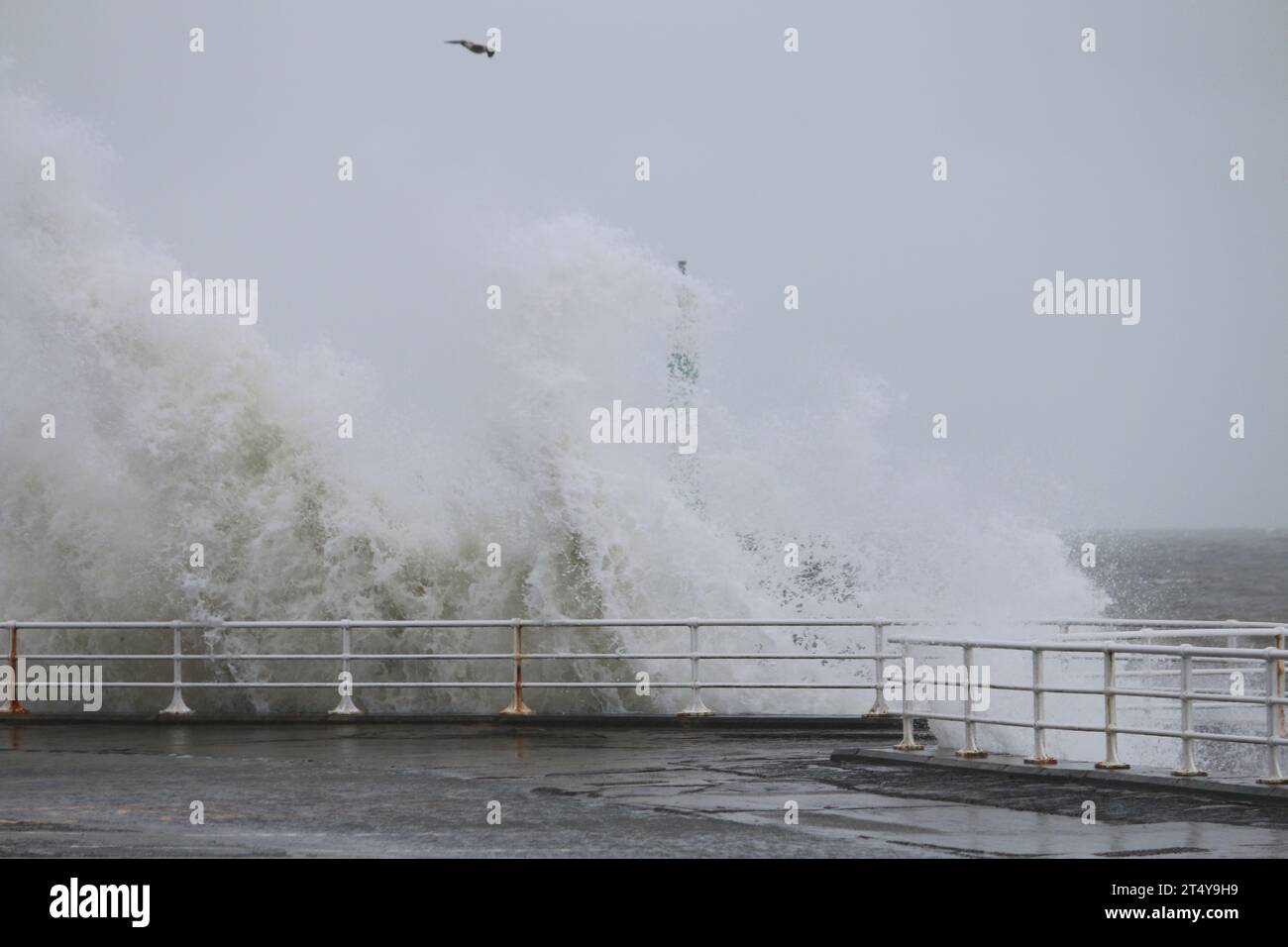 Aberystwyth Wales UK weather 2nd November 2023 . Storm Ciaran hits west Wales, heavy rain and ...